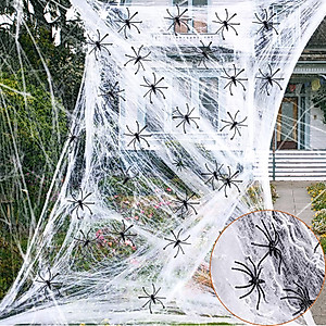 Labrostar 1100 Sqft Spider Webs Halloween Decorations with 80 Spiders Fake Spider Web Spooky Cobwebs Halloween Decorations Outdoor Indoor Party Yard Home Supplies