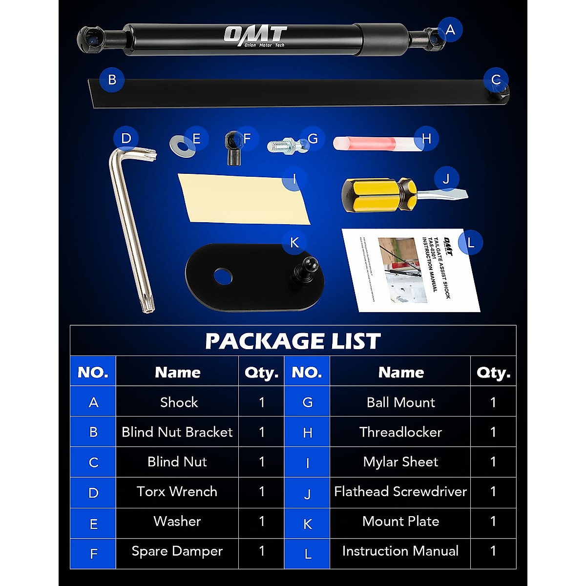 Orion Motor Tech Truck Tailgate Assist, Pickup Tailgate Lift Assist Kit, Pickup Tailgate Shock Compatible with 2004 2005 2006 2007 2008 2009 2010 2011 2012 2013 2014 Ford F-150 and Lincoln Mark LT