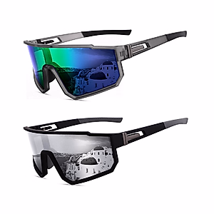 Pro Acme Polarized Sports Sunglasses for Men Women，UV Protection Lens Glasses For Baseball Cycling Running Fishing Sports (Silver Mirror+Green Mirror)