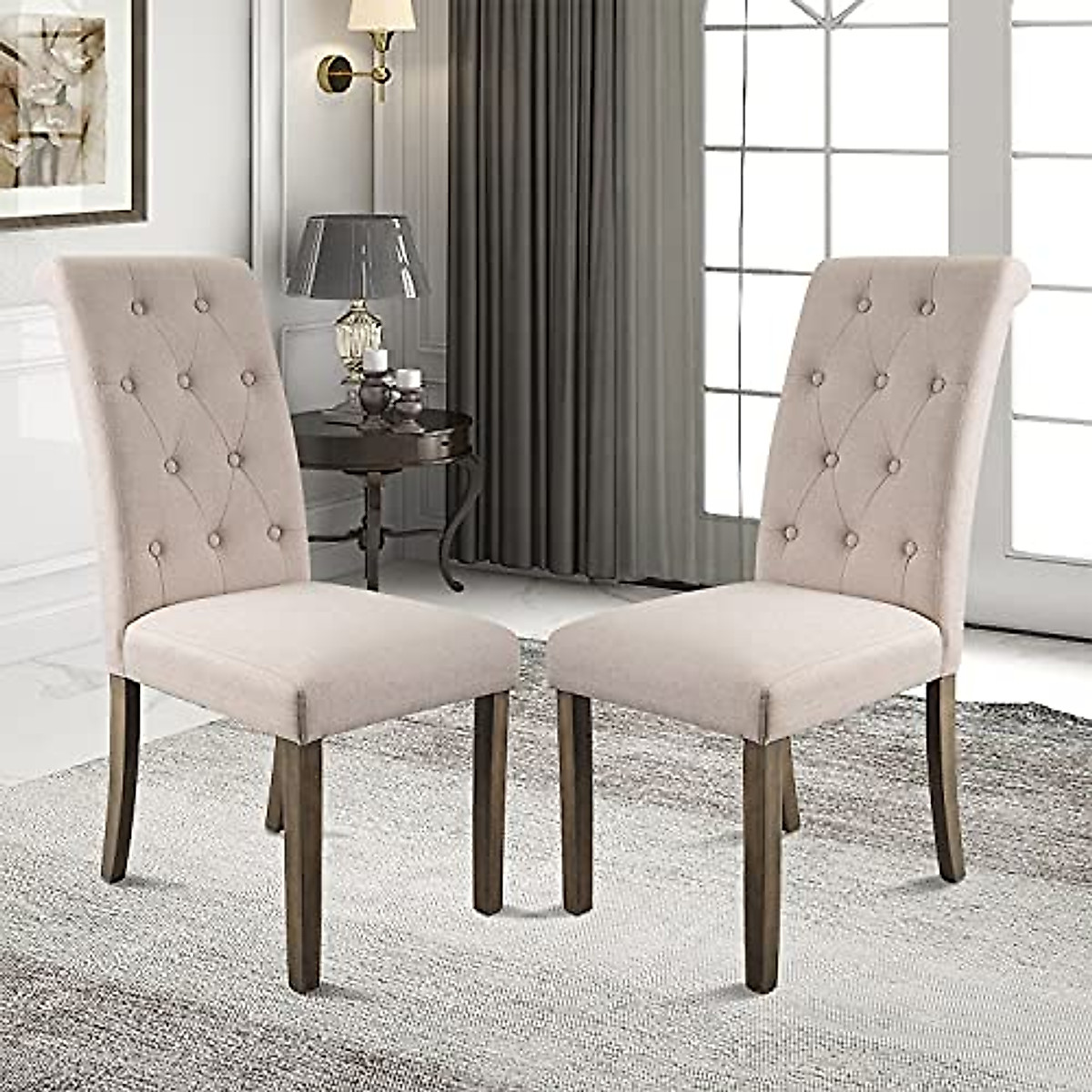 Tonfei Dining Chair Aristocratic Style Dining Chair Noble and Elegant Solid Wood Tufted Dining Chair Dining Room Set (Set of 2) (beige)