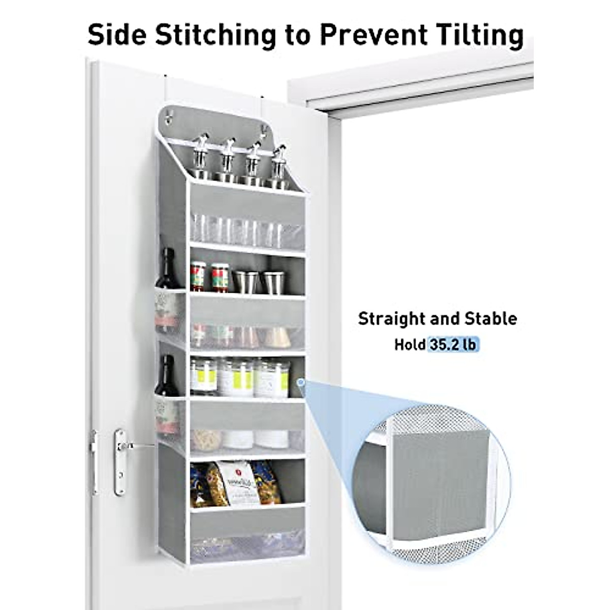 1 Pack Over the Door Organizer, Yecaye 35.2lbs Load Closet Door Organizer Hanging, Swing-proof Diaper Organizer Storage with 4 Big Pockets 4 Side Mesh Pockets for Nursery Newborn Baby Essentials Stuff