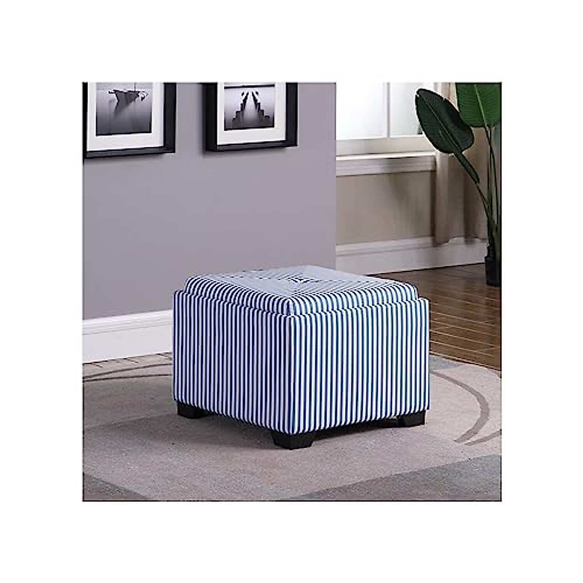 ORE International Inc. HB4774 17.5" Yellow and Gray Stripes Single Tufted Storage Ottoman