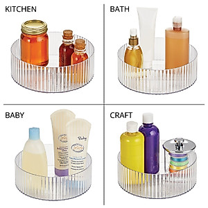 mDesign Fluted Lazy Susan Turntable Plastic Spinner for Kitchen and Bathroom Cabinet, Cupboard, Countertop Organizing, Rotating Organizer for Condiments, Jewelry, Accessories, 9" Round - 2 Pack, Clear