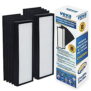 Veva HEPA Filter B Replacement, Compatible with Germ Guardian FLT4825 HEPA, AC4900CA, AC4825, AC4850PT, AC4820, Pack of 2 HEPA Filter / 8 Carbon Pre-Filters for GermGuardian Filter B