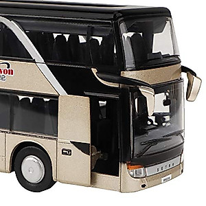 FECAMOS Electric Bus Toy 1:32 Alloy Double Decker Bus Model Long Distance Bus Toy Car Bus with Light Music for Children Kids Gift(Gold)