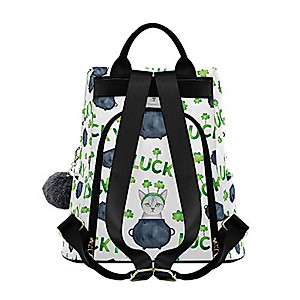 ALAZA Cute Cat Kitten Shamrocks Leaf St Patrick Backpack Purse for Women Anti Theft Fashion Back Pack Shoulder Bag