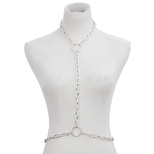 Punk Body Harness for Women Sexy Bra Body Chain Statement Necklace Metal Waist Belly Chain Belt Beach Accessories (Silver)