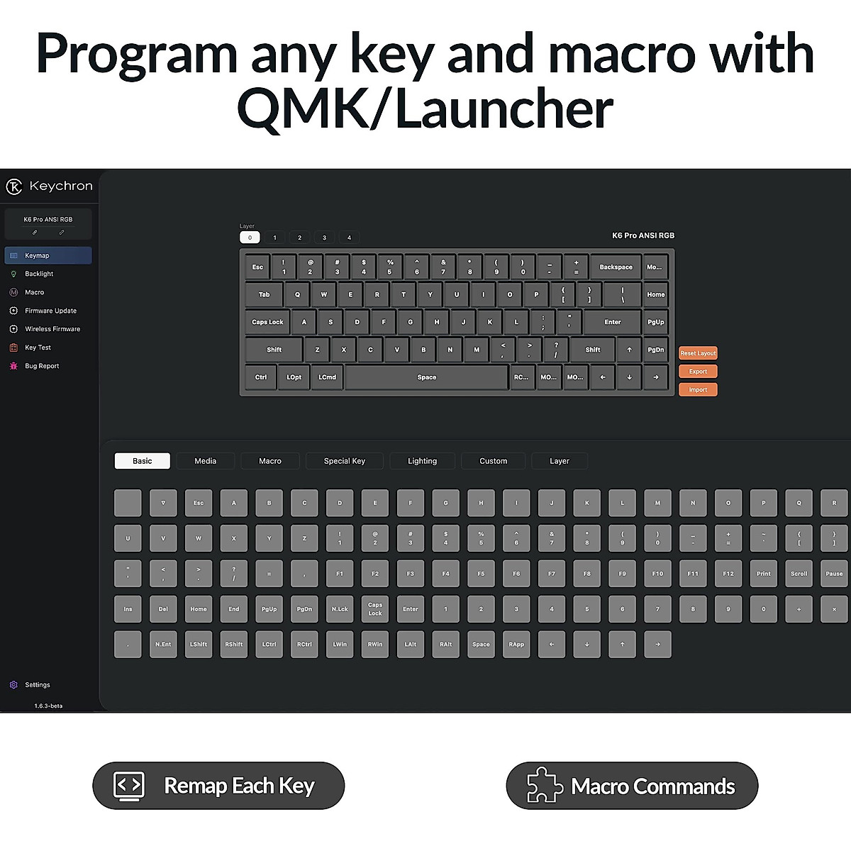 Keychron K6 Pro Wireless Custom Mechanical Keyboard, QMK/Launcher Programmable Macro, Hot-Swappable Keychron K Pro Red Switch Keyboard, 65% Layout RGB Backlit Office Keyboard for Mac Windows Linux