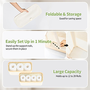 Toilet Paper Storage, 32L Large Toilet Paper Basket Organizer for Bathroom, Toilet Paper Storage Holder Stand with Lid, Footbase, Handle-Beige