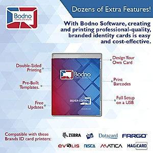 Bodno ID Card Software Program for PC & MAC - Design & Print Photo ID Cards and Gift/Loyalty Cards - Silver Edition