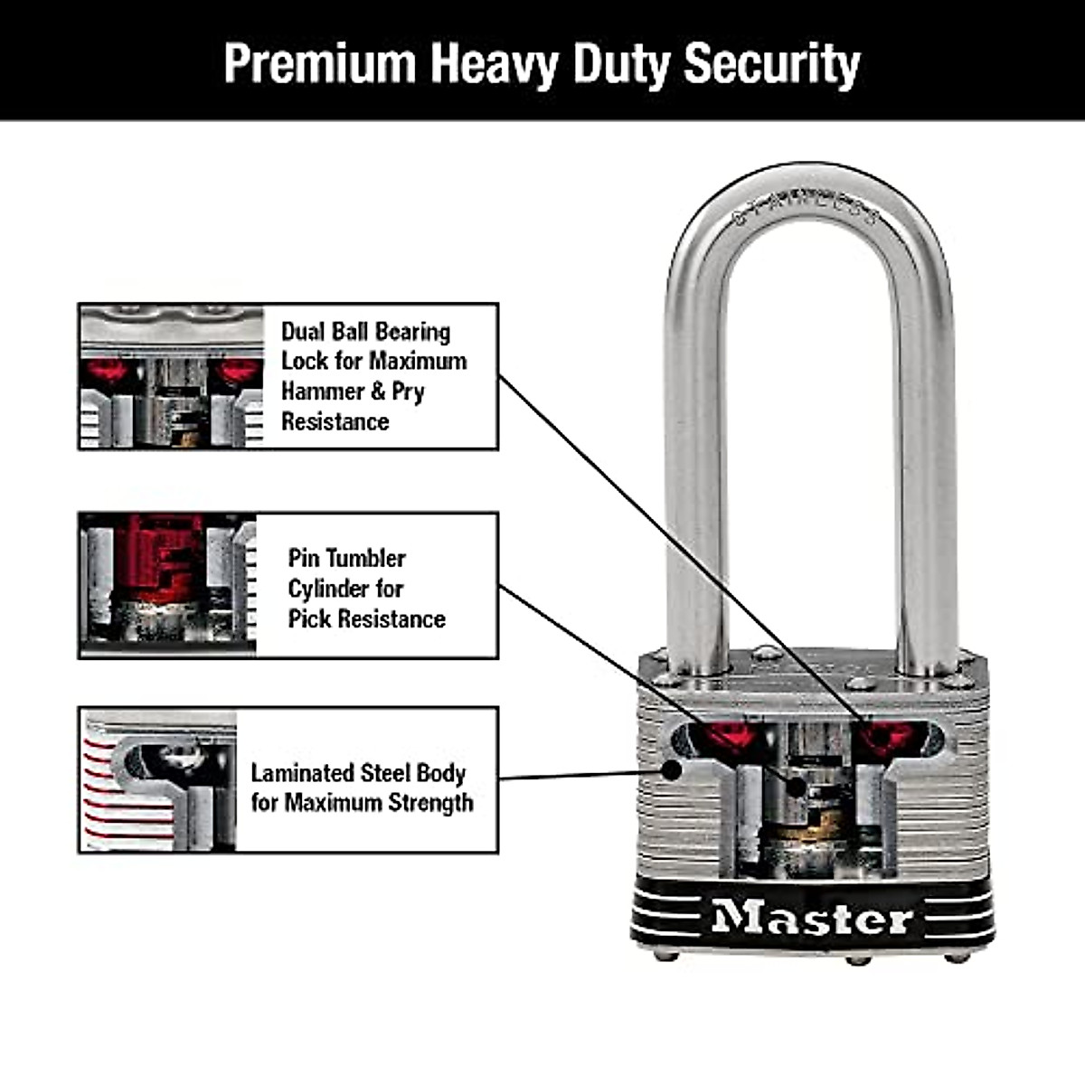 Master Lock 5SSQLJ Stainless Steel Outdoor Padlock with Key, 4 Pack Keyed-Alike, Silver