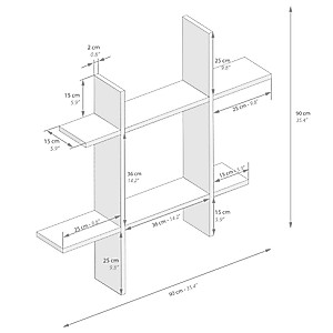 Mobili Fiver, Angelica Shelves # Dark Walnut, 35.4 "x5.9 x35.4, Laminate-Finished, Wall Mounted Shelves for Bedroom, Corridor, Entrance, Living Room, Office, Italian Furniture