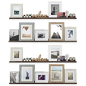 Rustic State Ted Wall Mount Long Narrow Picture Ledge Photo Frame Display - 60 Inch Floating Wood Shelf for Living Room Office Kitchen Bedroom Bathroom Décor - Set of 4 - Burnt Brown