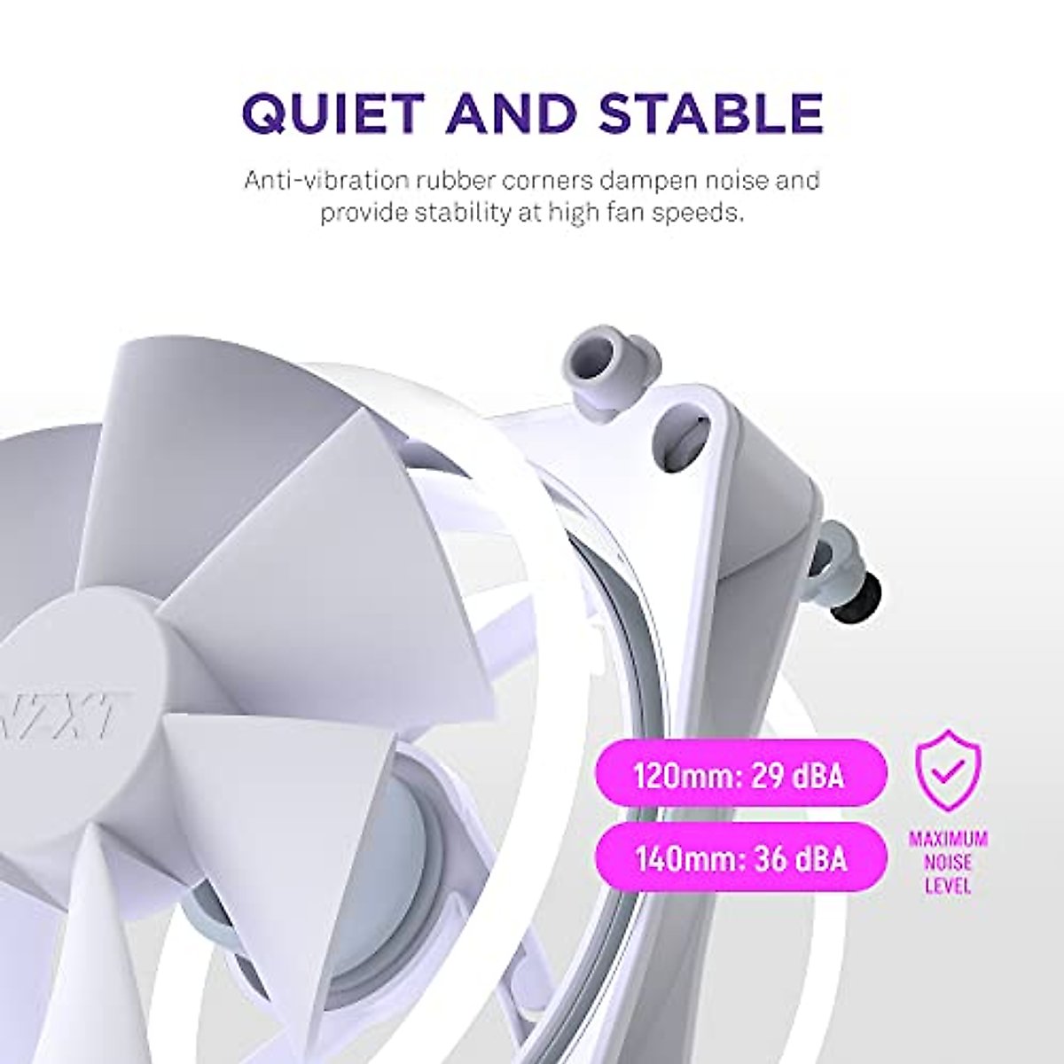NZXT F140 RGB Duo - 140mm Dual-Sided RGB Fan – 20 Individually Addressable LEDs – Balanced Airflow and Static Pressure – Fluid Dynamic Bearing – PWM Control – Anti-Vibration Rubber Corners – White
