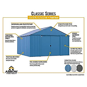 Arrow Sheds Classic 12' x 12' Outdoor Padlockable Steel Storage Shed Building, Charcoal