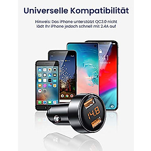 AINOPE Car Charger Adapter, Dual QC3.0 Port 6A/36W Fast USB Car Charger All Metal Cigarette Lighter USB Charger Voltage Display Compatible with 11/11 pro/XR/X/XS/8, Galaxy Note 8/S9/S10+/S8-Black