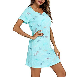 ENJOYNIGHT Women's Sleepwear Cotton Sleep Tee Short Sleeves Print Sleepshirt (Medium, Flying)