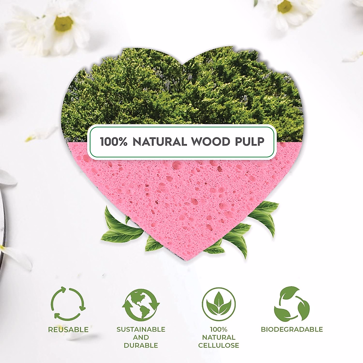 60-Count Compressed Facial Sponges, 100% Natural Cosmetic Spa Sponges for Facial Cleansing, Exfoliating Mask (Pink Heart)