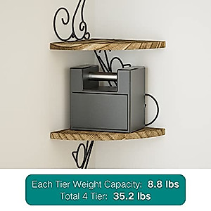 Alsonerbay Wall Mount Corner Shelves 4 Tier Floating Corner Storage Wood Shelves Decorative Rustic Radial Shelf in Cat Shape Carbonized Black