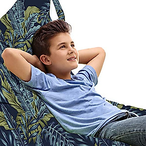 Lunarable Vintage Palm Lounger Chair Bag, Print of Tropical Palm Leaves Flora Scene Hawaiian Setting, High Capacity Storage with Handle Container, Lounger Size, Multicolor