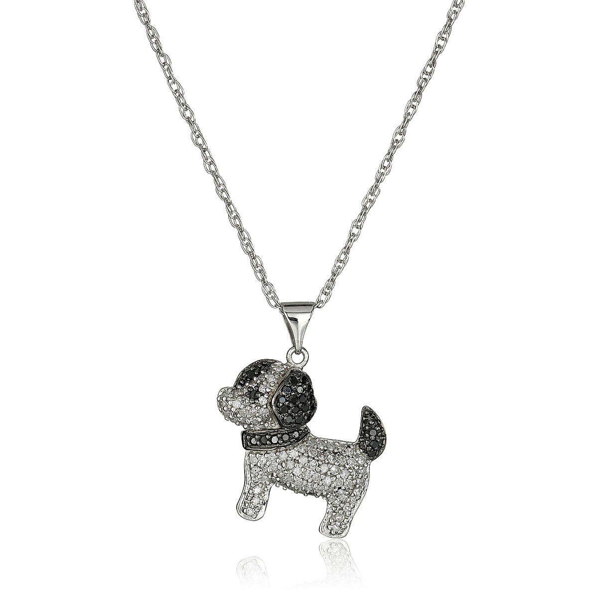 Amazon Essentials Sterling Silver White and Black Diamond Puppy Dog Pendant Necklace (1/2 cttw), 18", (previously Amazon Collection)