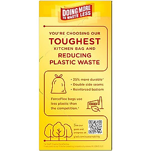 Glad ForceFlex MaxStrength with Clorox Tall Kitchen Trash Bags, 13 Gal, 34 Ct (Package May Vary)