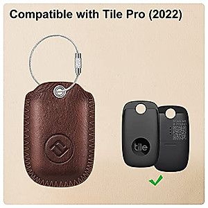 Fintie Genuine Leather Case for Tile Pro 2022 Key Finder Phone Finder, Anti-Scratch Skin Cover with Keychain - Brown