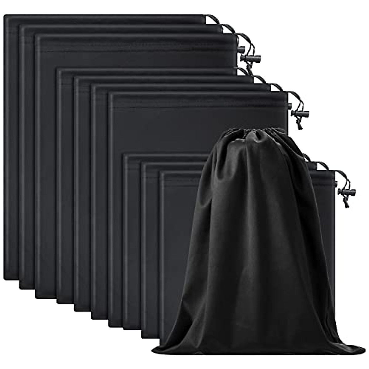 10 Pcs Toy Storage Adult Foldable Ditty Bag Toy Bags Multi Purpose Camping Bags Storage Adjustable Small Drawstring Bag Microfiber Pouch Stuff Sack for Storage (Black, 6 x 6/ 10 x 7/ 11.8 x 9 Inch)