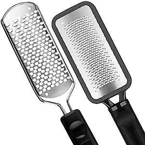 Pedicure Foot File - 2Pcs Stainless Steel Colossal Foot Rasp, Dead Skin Remover for Feet, Professional Pedicure Tools Washable and Reusable