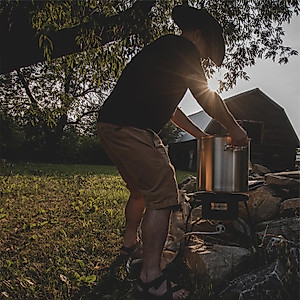 GasOne Stainless Steel Stockpot with Basket – 36qt Stock Pot with Lid and Reinforced Bottom – Heavy-Duty Cooking Pot for Deep Frying, Turkey Frying, Beer Brewing, Soup, Seafood Boil – Satin Finish