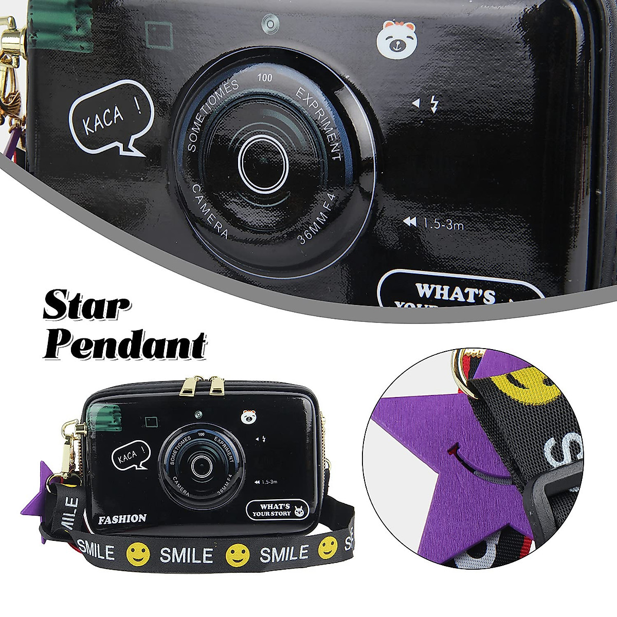 KUANG! Women Fashion Camera Shaped Crossbody Handbag PU Leather Vintage Shoulder Bag Novelty Clutch Box Purse