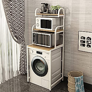 BKGDO Washer Storage Frames Floor Standing Punch Free Suitable for Over Toilet,Steel Tube Washinghine Rack,Floor-to-Ceiling Toilet Rack,Multi-Scene Washinghine Rack Bathroom Storage/White