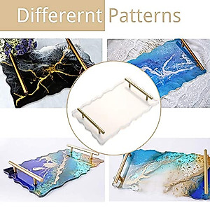 Silicone Resin Tray Mold,Large Irregular Tray Mold Epoxy Resin Mold with 2 Metal Handles Easy Demold Silicon Coaster molds for Making Faux Agate Tray,Serving Board,Fruit Tray,etc,L