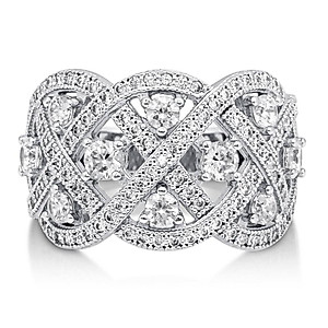 BERRICLE Sterling Silver Woven Cubic Zirconia CZ Statement Art Deco Cocktail Fashion Ring for Women, Rhodium Plated Size 7