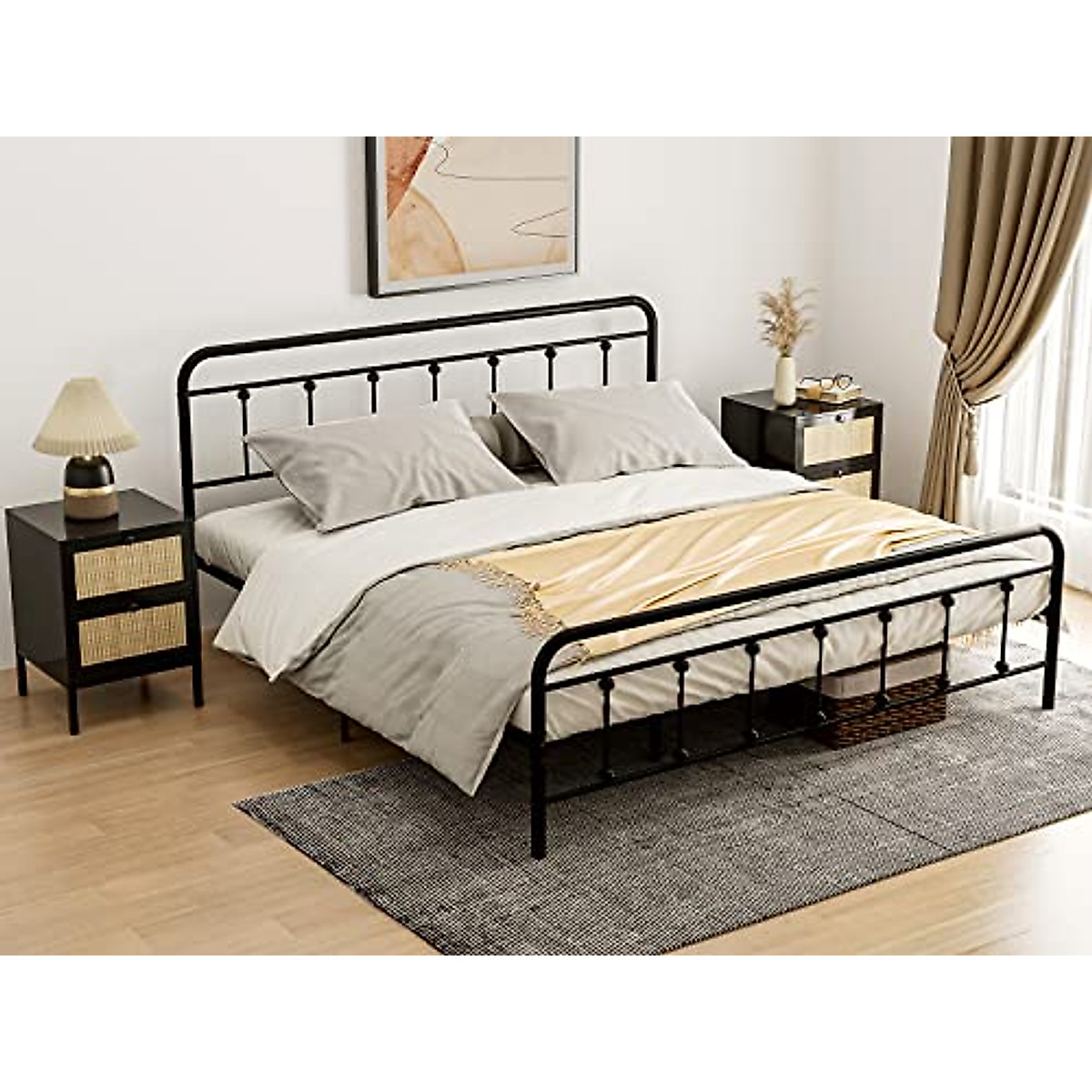 AOVSA 14 Inch California King Bed Frame with Headboard & Footboard, Heavy Duty Metal Platform Bed Frame, Mattress Foundation, Noise Free, Easy Assembly, No Box Spring Needed - Black/Cal King