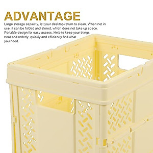 Cabilock Plastic Items Snack Bins Home Handheld Portable Organizer Basket: Folding Handle Household Bin Storage Use Sundry Bedroom Picnic Yellow Desktop Crates Sundries Baskets for Office