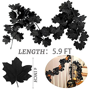 Black Leaf Garland, 4PCS Halloween Artificial Hanging Fall Leave Maple Vines, Fall Floral Garlands Thanksgiving Decor for Home Wedding Party (23.6FT)
