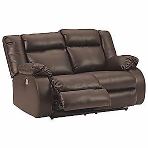 Signature Design by Ashley Denoron Faux Leather Power Reclining Loveseat with Adjustable Positions and USB Plug In, Gray