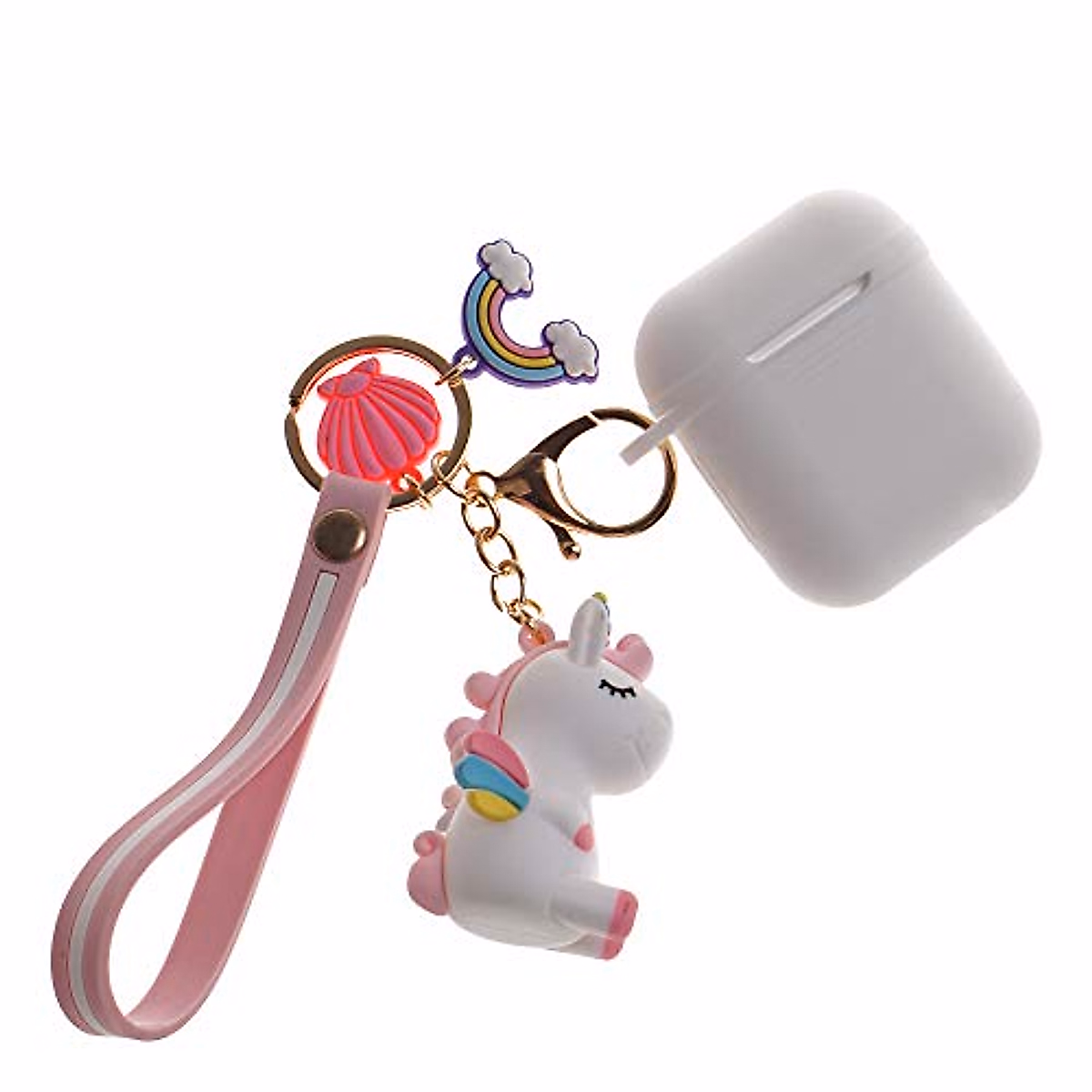 Airpod Case with Cute Unicorn Keychain (White)