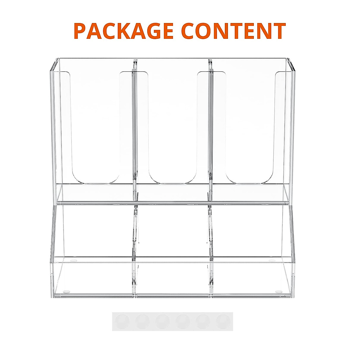 Richboom Cup and Lid Organizer, 6 Compartments with 2 Removable Dividers Coffee Station Countertop Cup Dispenser Condiment Organizer Accessories Caddy for Breakroom, Office, Home - Clear