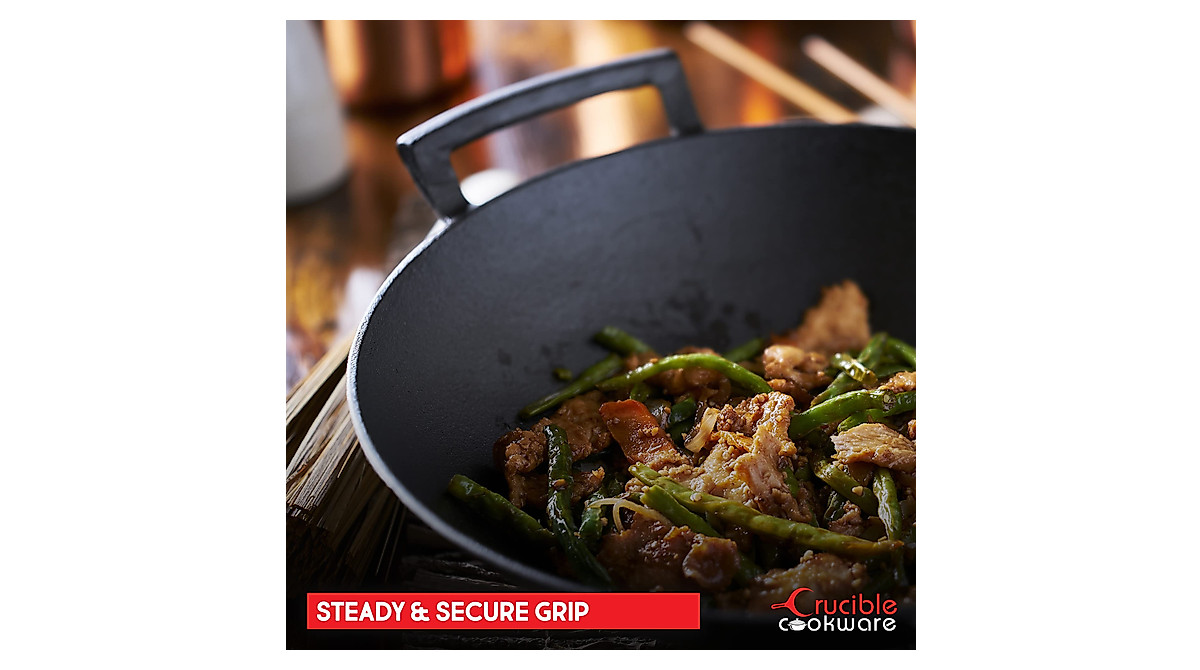 Crucible Cast Iron Wok Set - 14-Inch Pre-Seasoned Cookware for All Heat ...