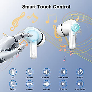 Wireless Earbud, Bluetooth Headphones 5.3 Stereo Bass Earphones 2023 Noise Cancelling Ear Buds 40H Dual Mic Call, Bluetooth Earbud in-Ear USB-C LED Display IP7 Waterproof Sport Headset for Android iOS