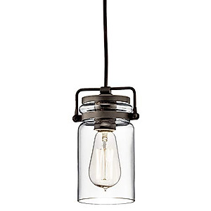 Kichler Brinley 7.75" Kitchen Pendant in Olde Bronze®, Mini Farmhouse Pendant with Clear Glass, (7.75" H x 4.75" W), 42878OZ, 1-Light