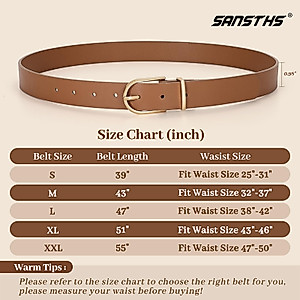 SANSTHS 3 Pack Women Faux Leather Chic Belts for Jeans Pants Fashion Ladies Belt Solid Color with Gold Curved Pin Buckle,Black Brown Beige,M