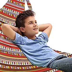 Lunarable Tribal Lounger Chair Bag, Motifs with Triangles and Foliage Leaves Prehistoric Cultures Inspirations, High Capacity Storage with Handle Container, Lounger Size, Multicolor