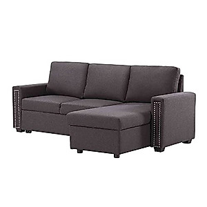Tulib Reversible Sectional Sleeper Sofa with Storage Chaise, L-Shape 3 Seat Velvet Corner Couch with Pulled Out Bed, for Living Room, Office, 83 Dark Gray