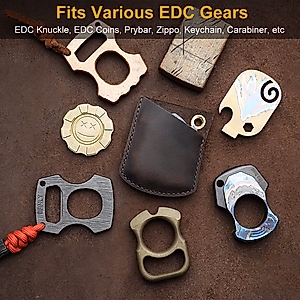 VIPERADE PJ27 Leather Sheath for EDC Knuckle, EDC Coins Sheath for Men, Small EDC Leather Sheath for Lighter, Car key, Carabiner, Mini EDC Gears (Brown)