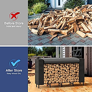 ETELI Firewood Rack Outdoor with Cover 5 ft Heavy Duty Wood Log Rack Holders Waterproof Indoor Firewood Storage for Fireplace, Black