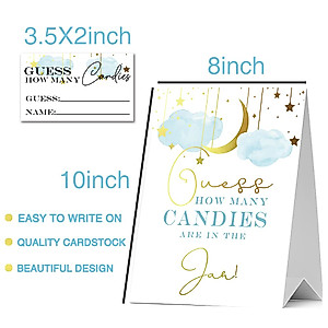 Guess How Many Candies Baby Shower Games, Pack of 1 Logo and 50 Cards, Golden Star and Moon, Blue Cloud, Baby Shower Signs, Baby Shower Invitation Set, Bridal Shower Sign, Gender Reveal - JRM310