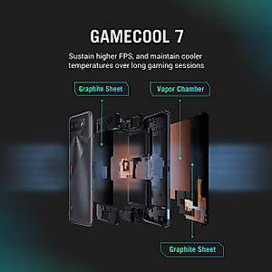 ASUS ROG Phone 7 6.78" FHD+ 2448x1080 165Hz, 6000mAh Battery, 50MP/13MP/5MP Triple Camera, 16GB RAM, 512GB Storage, 5G LTE Unlocked Dual SIM, Phantom Black, AI2205-16G512G-BK